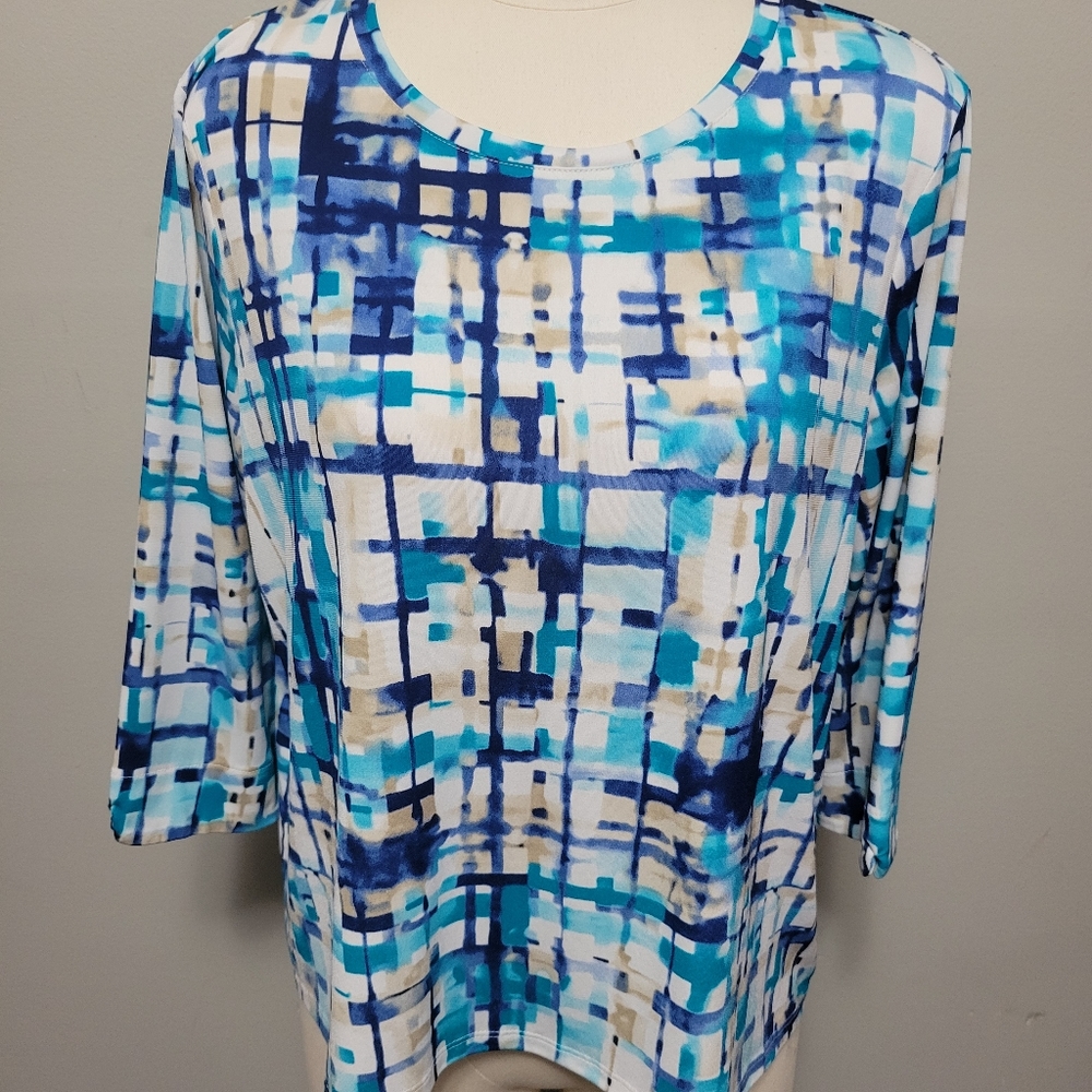 Toni Morgan Blue Abstract Knit Blouse Size Mp - Gem